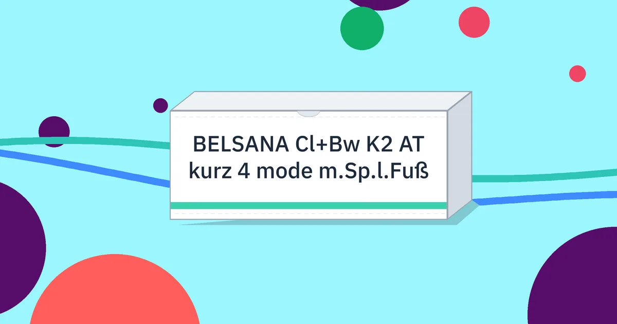 Symbolbild: Packung mit der Aufschrift BELSANA Cl+Bw K2 AT kurz 4 mode m.Sp.l.Fuß (PZN 12253108) – Verfügbarkeit und Bezug in Apotheken in Frankfurt am Main