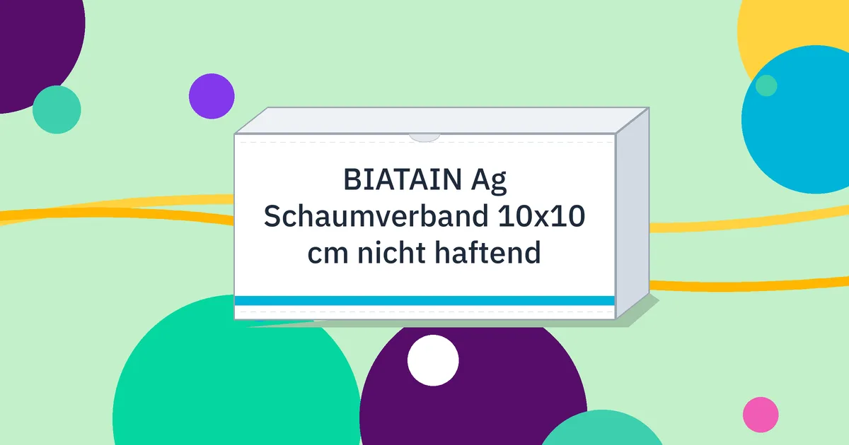 Symbolbild: Packung mit der Aufschrift BIATAIN Ag Schaumverband 10x10 cm nicht haftend (PZN 19348355) – Verfügbarkeit und Bezug in Apotheken in Frankfurt am Main