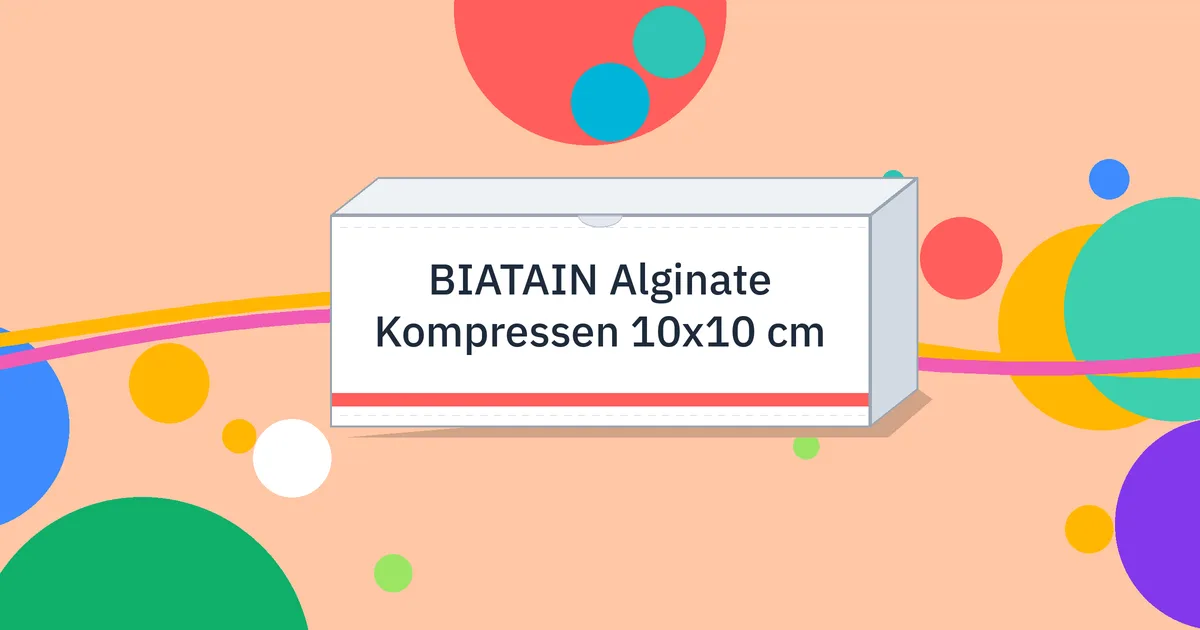 Symbolbild: Packung mit der Aufschrift BIATAIN Alginate Kompressen 10x10 cm (PZN 18123097) – Verfügbarkeit und Bezug in Apotheken in Frankfurt am Main