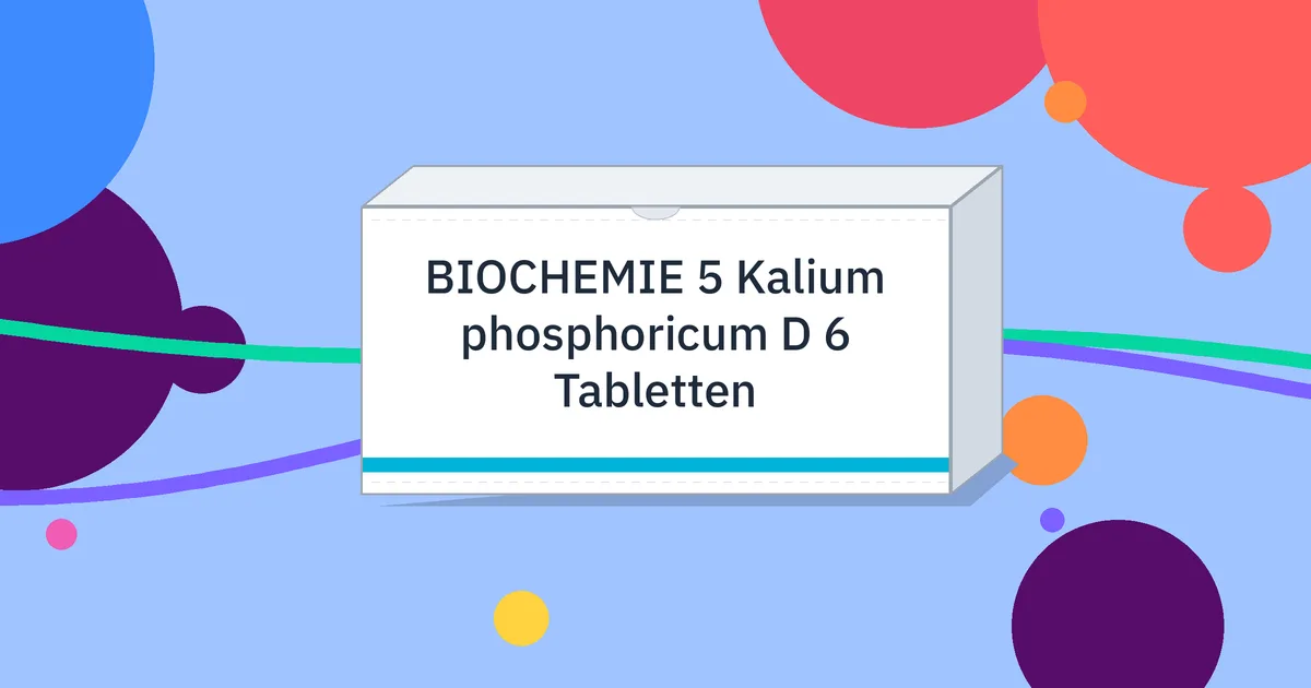 Symbolbild: Packung mit der Aufschrift BIOCHEMIE 5 Kalium phosphoricum D 6 Tabletten (PZN 03886607) – Verfügbarkeit und Bezug in Apotheken in Frankfurt am Main