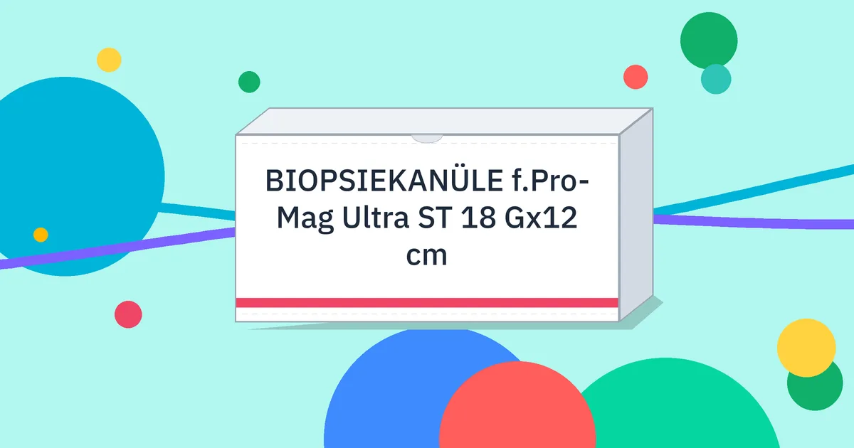 Symbolbild: Packung mit der Aufschrift BIOPSIEKANÜLE f.Pro-Mag Ultra ST 18 Gx12 cm (PZN 00425828) – Verfügbarkeit und Bezug in Apotheken in Frankfurt am Main