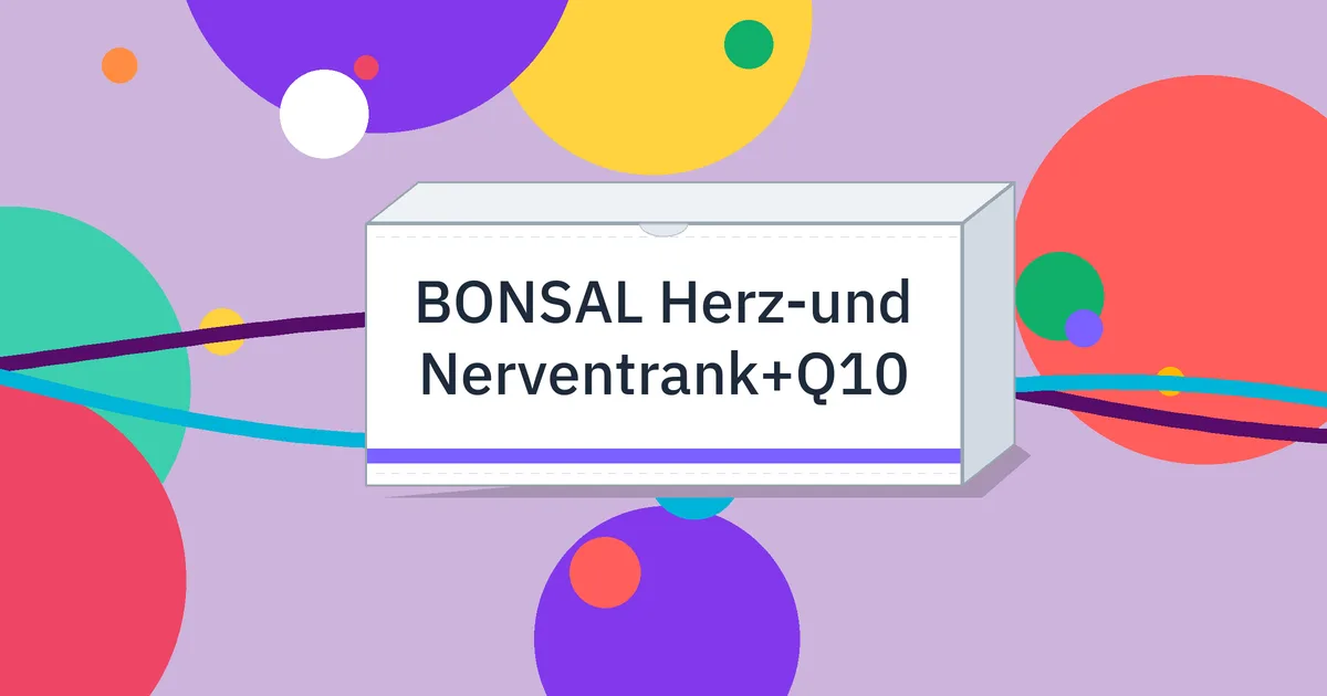 Symbolbild: Packung mit der Aufschrift BONSAL Herz-und Nerventrank+Q10 (PZN 01828824) – Verfügbarkeit und Bezug in Apotheken in Frankfurt am Main