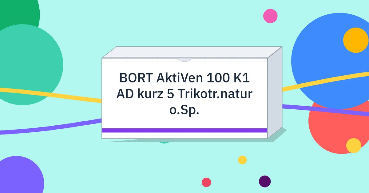 Symbolbild: Packung mit der Aufschrift BORT AktiVen 100 K1 AD kurz 5 Trikotr.natur o.Sp. (PZN 13726075) – Verfügbarkeit und Bezug in Apotheken in Frankfurt am Main