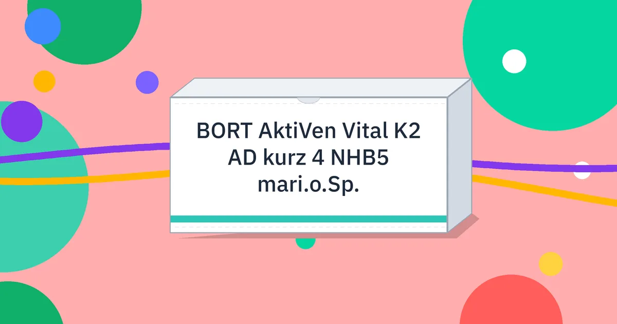 Symbolbild: Packung mit der Aufschrift BORT AktiVen Vital K2 AD kurz 4 NHB5 mari.o.Sp. (PZN 17494584) – Verfügbarkeit und Bezug in Apotheken in Frankfurt am Main