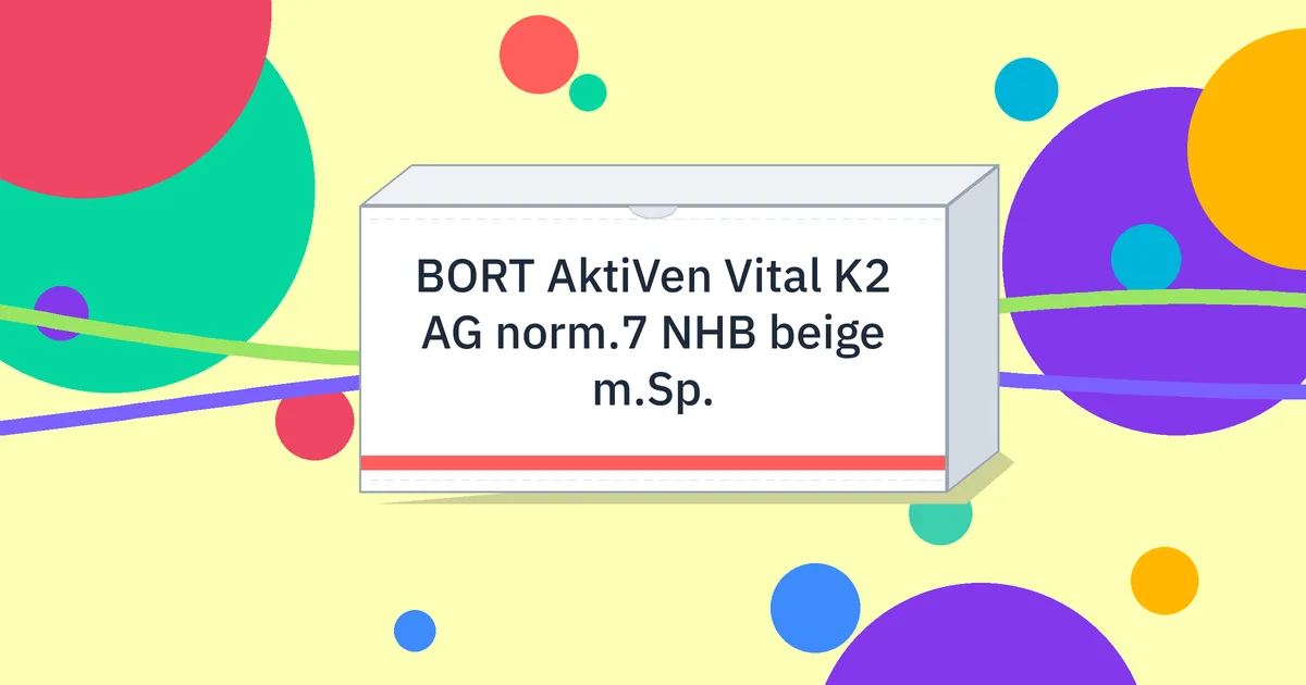 Symbolbild: Packung mit der Aufschrift BORT AktiVen Vital K2 AG norm.7 NHB beige m.Sp. (PZN 13731797) – Verfügbarkeit und Bezug in Apotheken in Frankfurt am Main