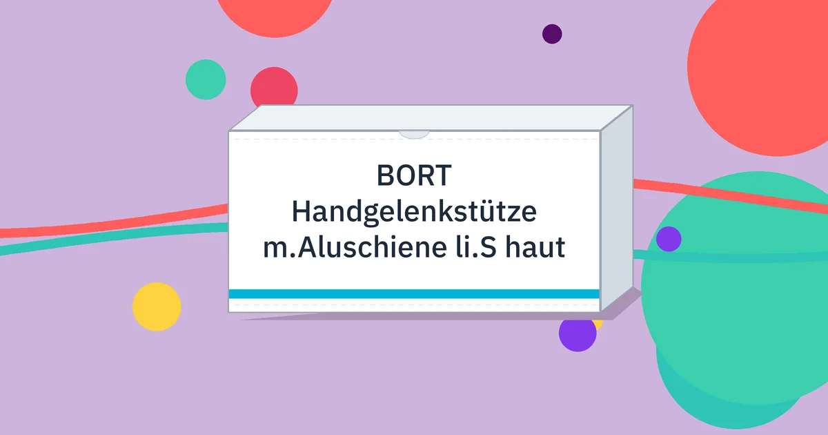 Symbolbild: Packung mit der Aufschrift BORT Handgelenkstütze m.Aluschiene li.S haut (PZN 02688041) – Verfügbarkeit und Bezug in Apotheken in Frankfurt am Main