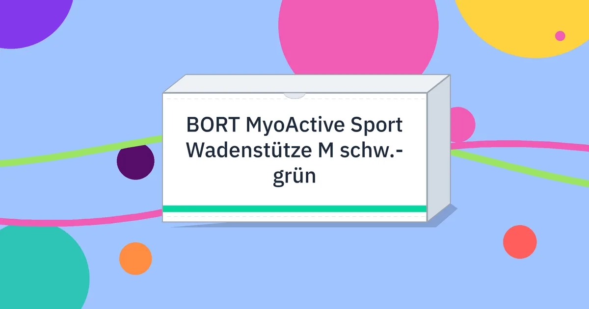 Symbolbild: Packung mit der Aufschrift BORT MyoActive Sport Wadenstütze M schw.-grün (PZN 19634279) – Verfügbarkeit und Bezug in Apotheken in Frankfurt am Main