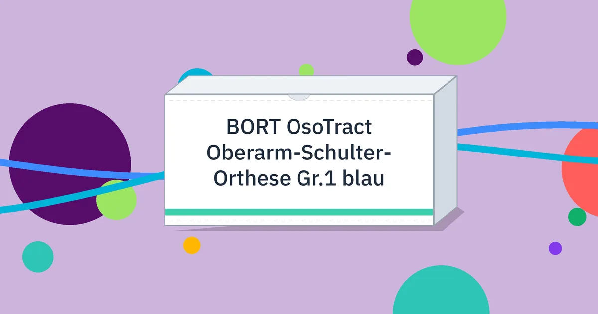 Symbolbild: Packung mit der Aufschrift BORT OsoTract Oberarm-Schulter-Orthese Gr.1 blau (PZN 05540474) – Verfügbarkeit und Bezug in Apotheken in Frankfurt am Main