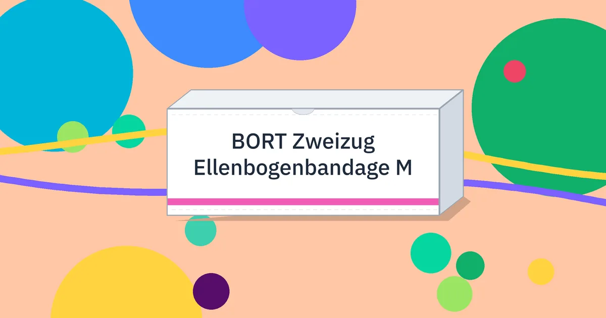 Symbolbild: Packung mit der Aufschrift BORT Zweizug Ellenbogenbandage M (PZN 03808961) – Verfügbarkeit und Bezug in Apotheken in Frankfurt am Main