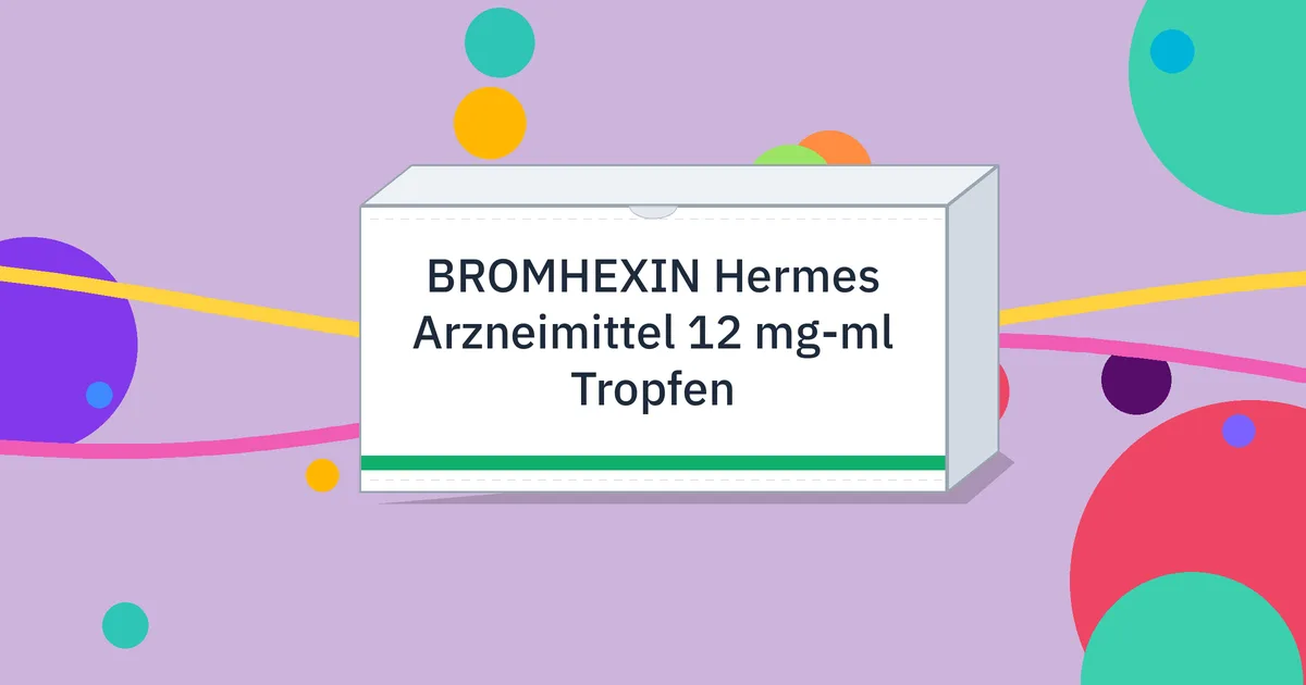 Symbolbild: Packung mit der Aufschrift BROMHEXIN Hermes Arzneimittel 12 mg-ml Tropfen (PZN 16260594) – Verfügbarkeit und Bezug in Apotheken in Frankfurt am Main