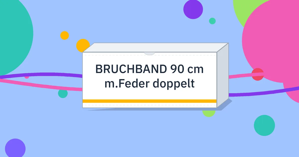 Symbolbild: Packung mit der Aufschrift BRUCHBAND 90 cm m.Feder doppelt (PZN 01725403) – Verfügbarkeit und Bezug in Apotheken in Frankfurt am Main