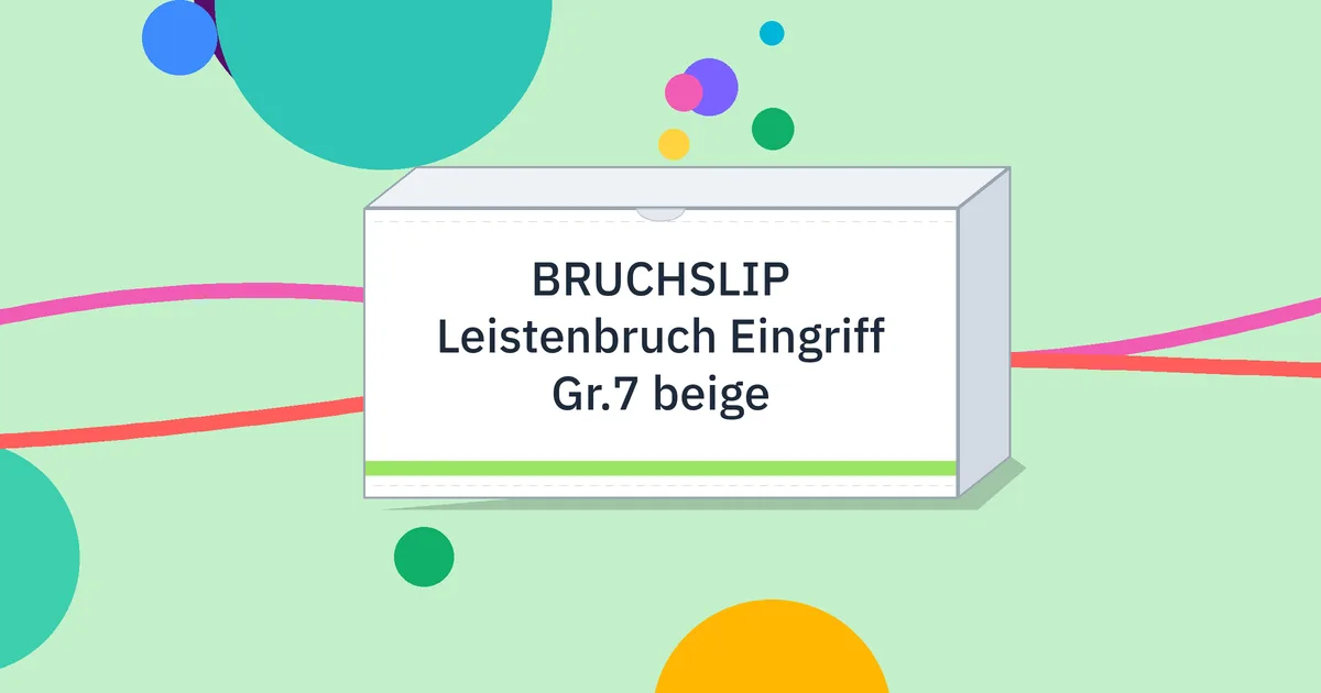 Symbolbild: Packung mit der Aufschrift BRUCHSLIP Leistenbruch Eingriff Gr.7 beige (PZN 19390682) – Verfügbarkeit und Bezug in Apotheken in Frankfurt am Main