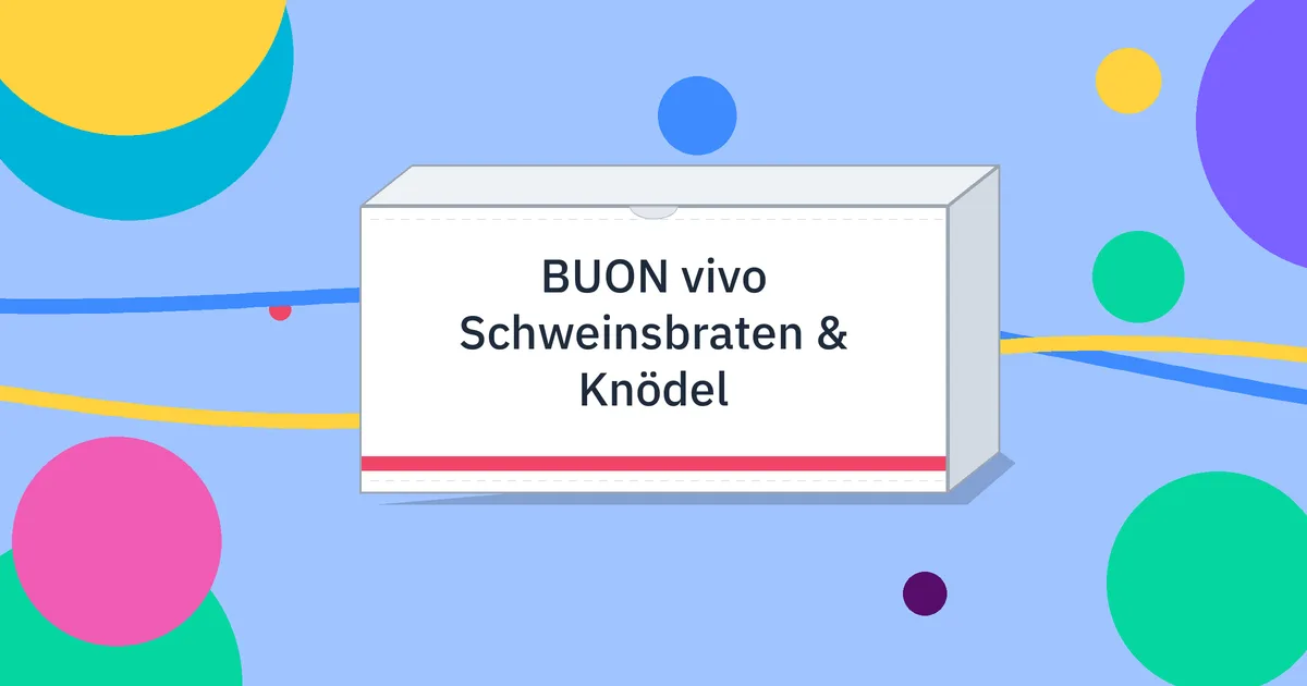 Symbolbild: Packung mit der Aufschrift BUON vivo Schweinsbraten & Knödel (PZN 17553329) – Verfügbarkeit und Bezug in Apotheken in Frankfurt am Main