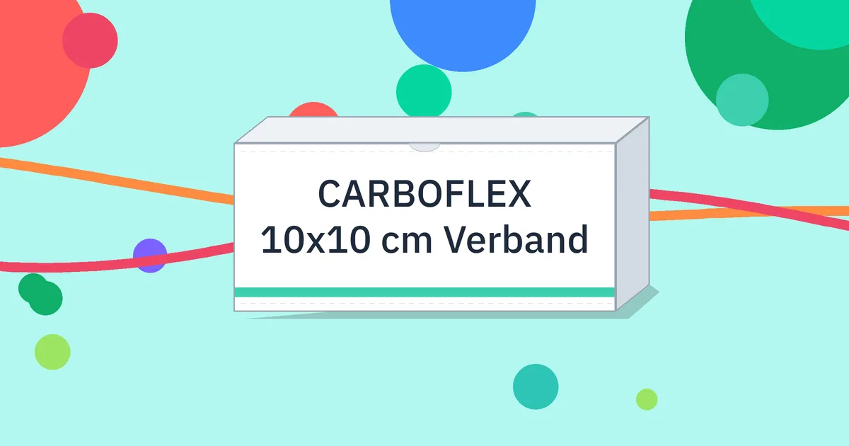 Symbolbild: Packung mit der Aufschrift CARBOFLEX 10x10 cm Verband (PZN 08591153) – Verfügbarkeit und Bezug in Apotheken in Frankfurt am Main