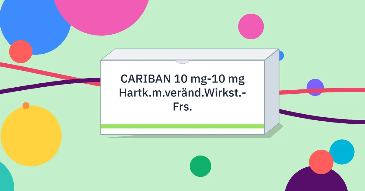 Symbolbild: Packung mit der Aufschrift CARIBAN 10 mg-10 mg Hartk.m.veränd.Wirkst.-Frs. (PZN 18498590) – Verfügbarkeit und Bezug in Apotheken in Frankfurt am Main
