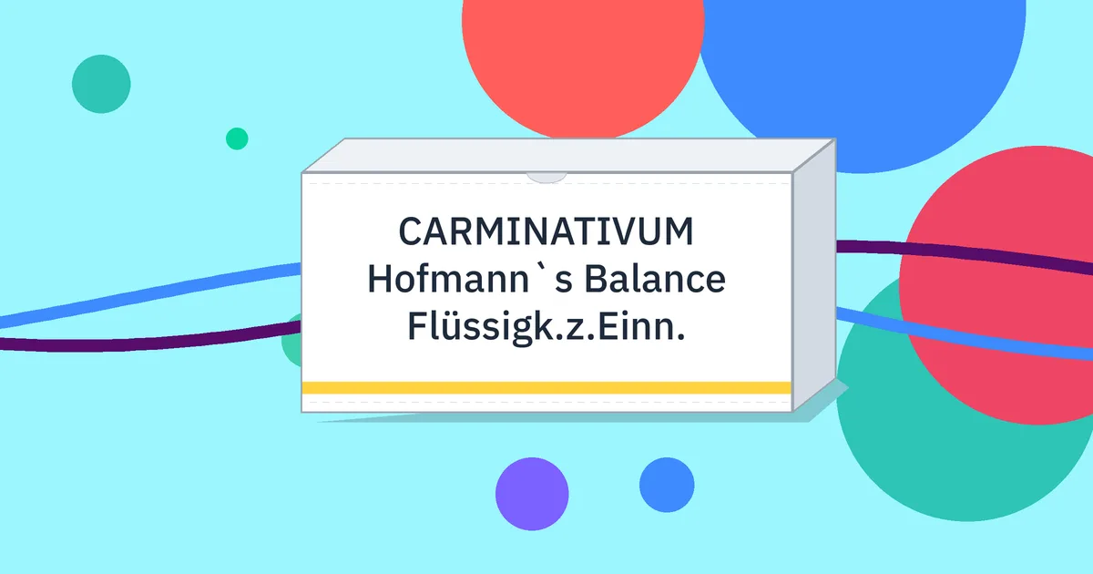Symbolbild: Packung mit der Aufschrift CARMINATIVUM Hofmann`s Balance Flüssigk.z.Einn. (PZN 12344414) – Verfügbarkeit und Bezug in Apotheken in Frankfurt am Main