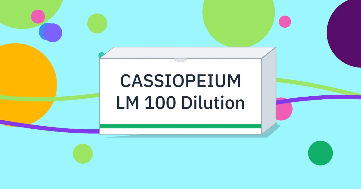 Symbolbild: Packung mit der Aufschrift CASSIOPEIUM LM 100 Dilution (PZN 13434148) – Verfügbarkeit und Bezug in Apotheken in Frankfurt am Main