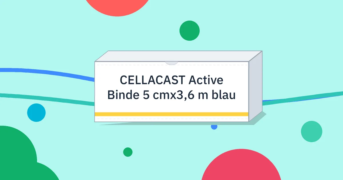 Symbolbild: Packung mit der Aufschrift CELLACAST Active Binde 5 cmx3,6 m blau (PZN 14251711) – Verfügbarkeit und Bezug in Apotheken in Frankfurt am Main