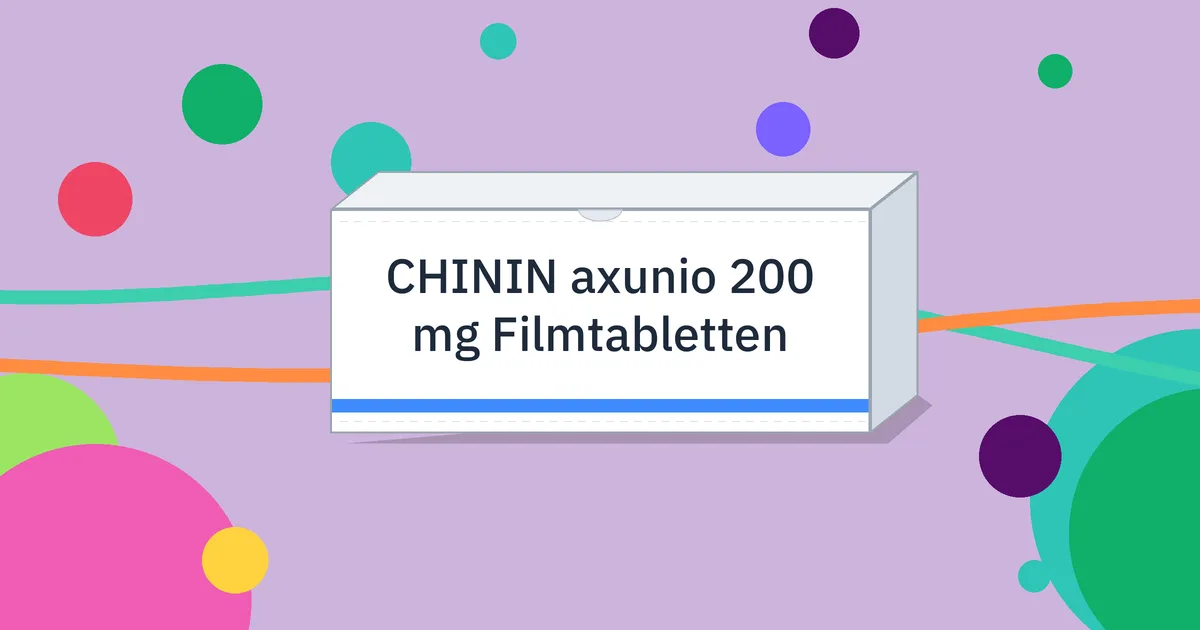 Symbolbild: Packung mit der Aufschrift CHININ axunio 200 mg Filmtabletten (PZN 19065516) – Verfügbarkeit und Bezug in Apotheken in Frankfurt am Main