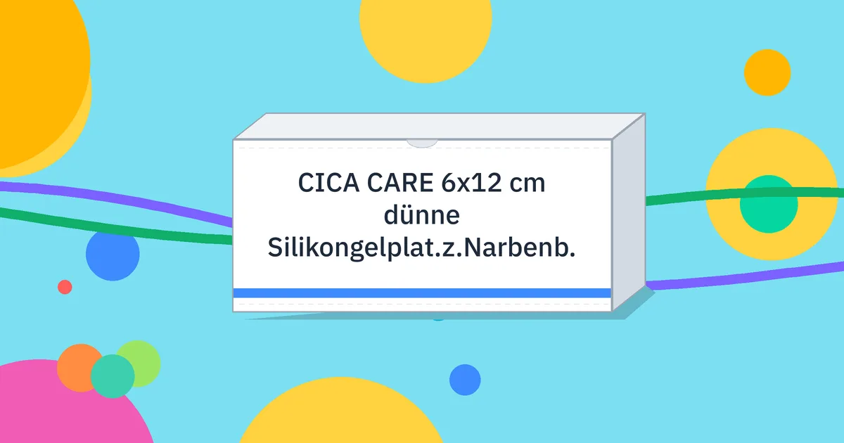 Symbolbild: Packung mit der Aufschrift CICA CARE 6x12 cm dünne Silikongelplat.z.Narbenb. (PZN 08928670) – Verfügbarkeit und Bezug in Apotheken in Frankfurt am Main