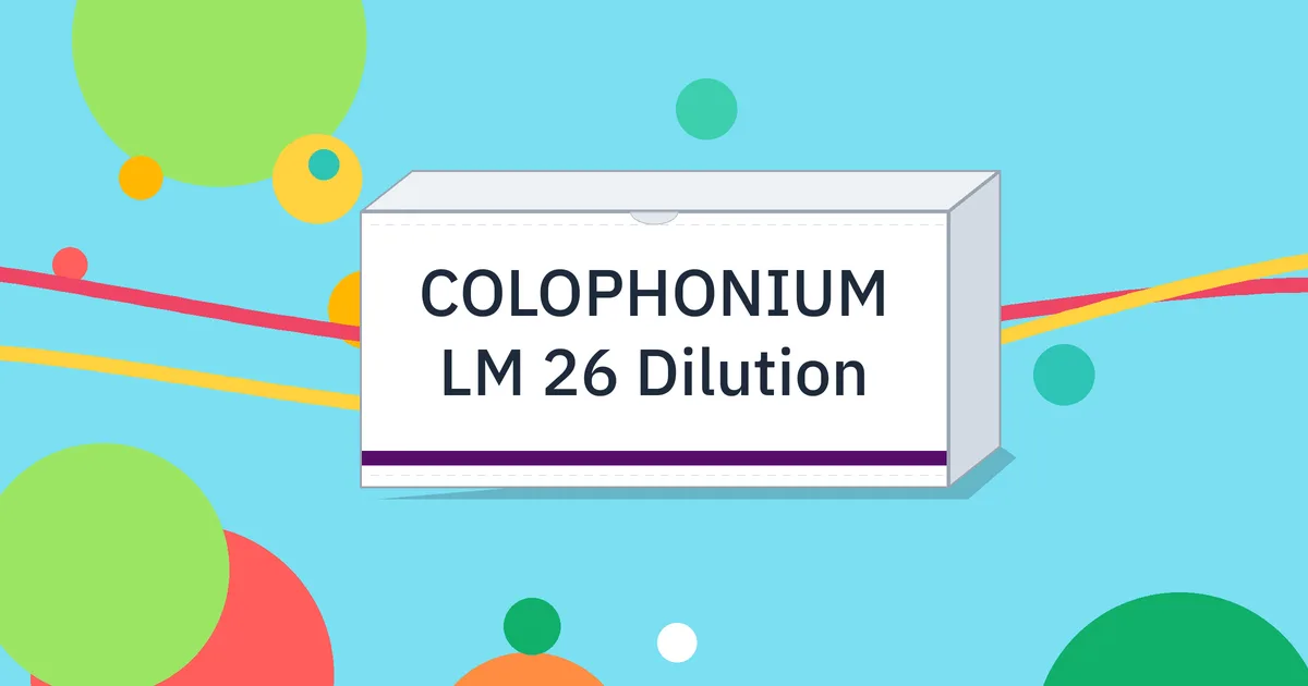 Symbolbild: Packung mit der Aufschrift COLOPHONIUM LM 26 Dilution (PZN 13448481) – Verfügbarkeit und Bezug in Apotheken in Frankfurt am Main