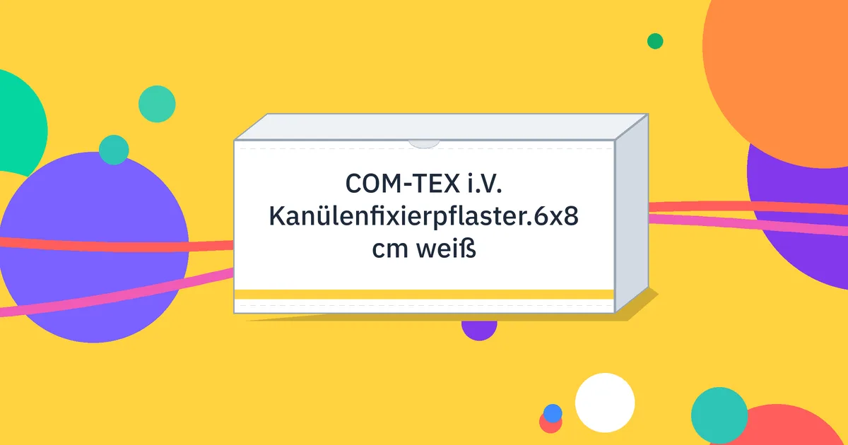 Symbolbild: Packung mit der Aufschrift COM-TEX i.V. Kanülenfixierpflaster.6x8 cm weiß (PZN 19496127) – Verfügbarkeit und Bezug in Apotheken in Frankfurt am Main
