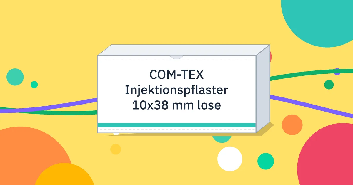 Symbolbild: Packung mit der Aufschrift COM-TEX Injektionspflaster 10x38 mm lose (PZN 00030685) – Verfügbarkeit und Bezug in Apotheken in Frankfurt am Main