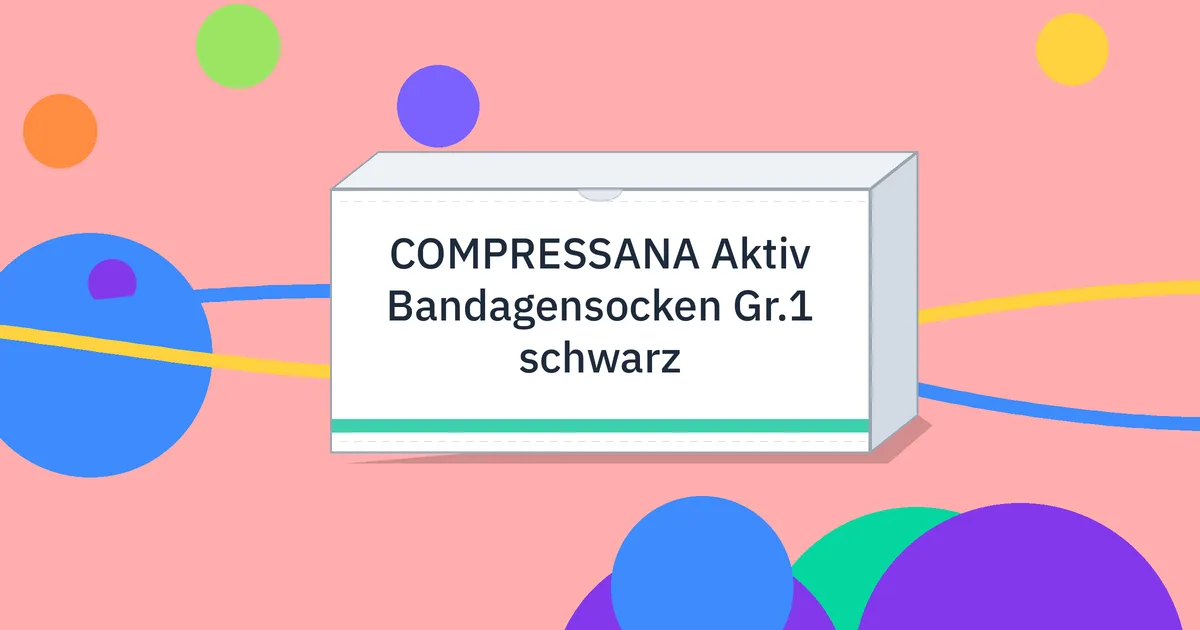 Symbolbild: Packung mit der Aufschrift COMPRESSANA Aktiv Bandagensocken Gr.1 schwarz (PZN 09209718) – Verfügbarkeit und Bezug in Apotheken in Frankfurt am Main