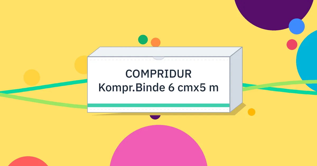 Symbolbild: Packung mit der Aufschrift COMPRIDUR Kompr.Binde 6 cmx5 m (PZN 04592612) – Verfügbarkeit und Bezug in Apotheken in Frankfurt am Main