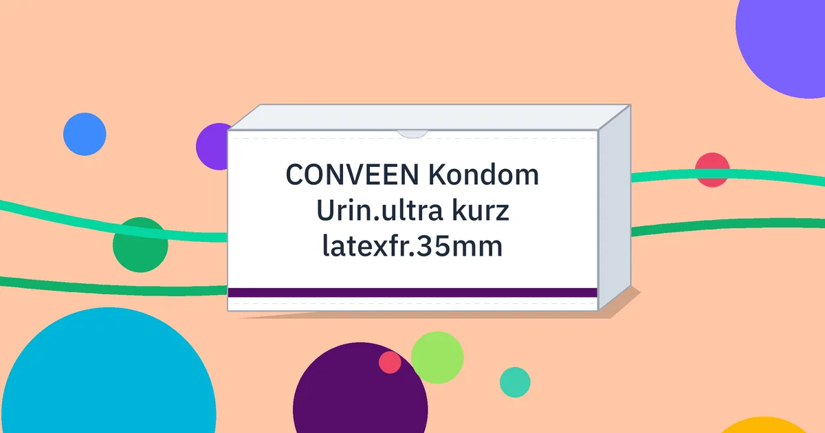 Symbolbild: Packung mit der Aufschrift CONVEEN Kondom Urin.ultra kurz latexfr.35mm (PZN 01247286) – Verfügbarkeit und Bezug in Apotheken in Frankfurt am Main