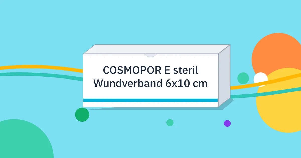 Symbolbild: Packung mit der Aufschrift COSMOPOR E steril Wundverband 6x10 cm (PZN 18469855) – Verfügbarkeit und Bezug in Apotheken in Frankfurt am Main