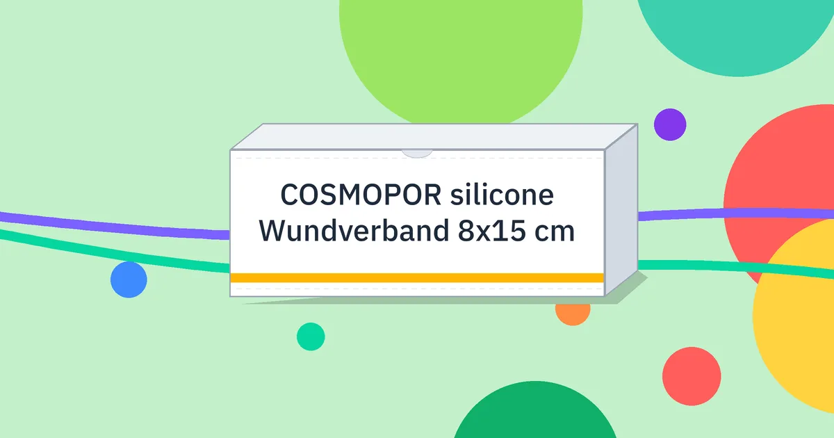 Symbolbild: Packung mit der Aufschrift COSMOPOR silicone Wundverband 8x15 cm (PZN 20306764) – Verfügbarkeit und Bezug in Apotheken in Frankfurt am Main