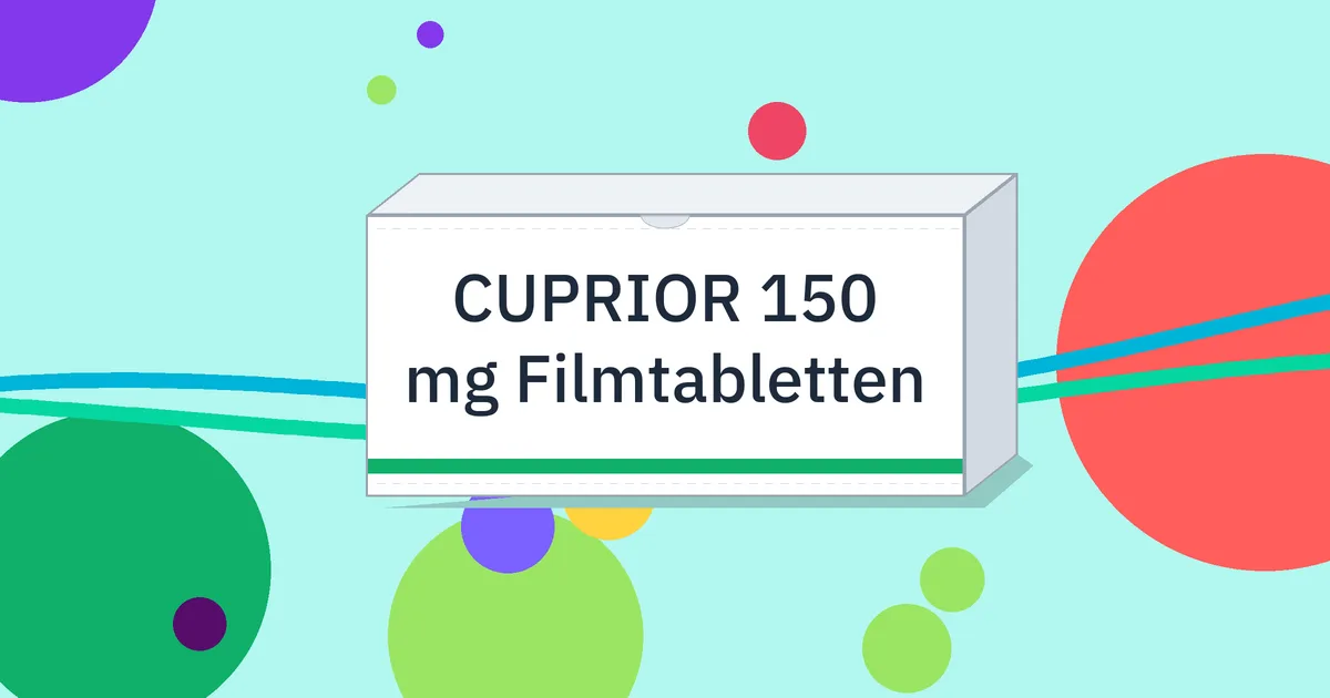 Symbolbild: Packung mit der Aufschrift CUPRIOR 150 mg Filmtabletten (PZN 19795611) – Verfügbarkeit und Bezug in Apotheken in Frankfurt am Main