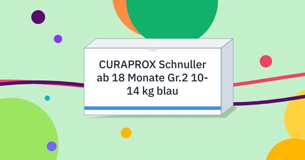 Symbolbild: Packung mit der Aufschrift CURAPROX Schnuller ab 18 Monate Gr.2 10-14 kg blau (PZN 16587651) – Verfügbarkeit und Bezug in Apotheken in Frankfurt am Main