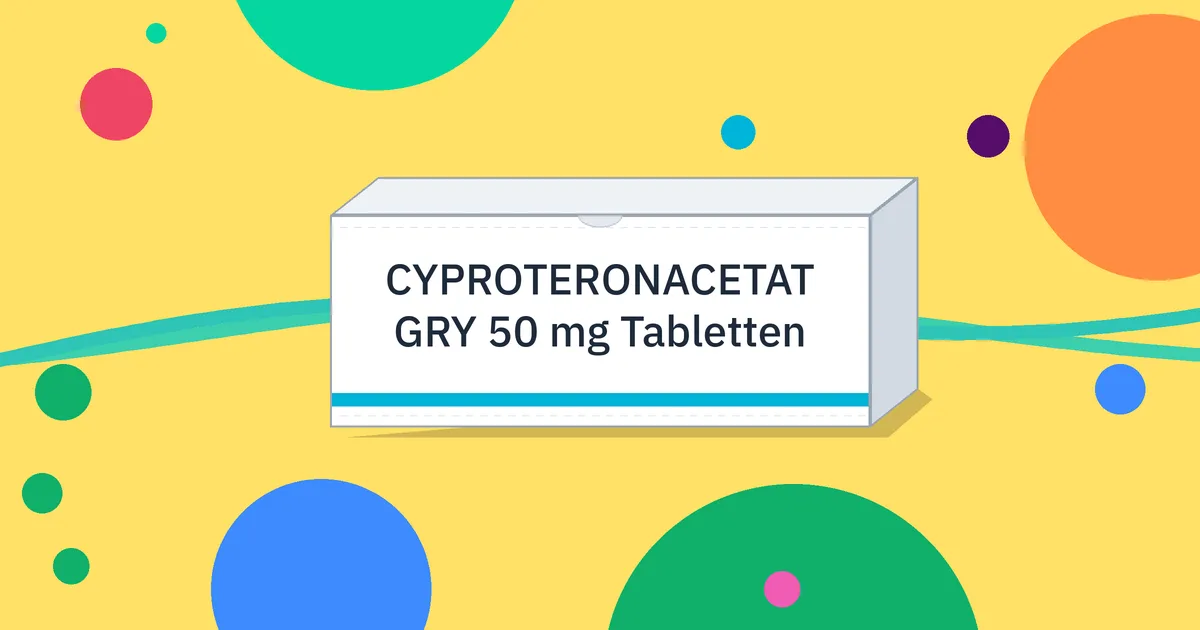 Symbolbild: Packung mit der Aufschrift CYPROTERONACETAT GRY 50 mg Tabletten (PZN 01520612) – Verfügbarkeit und Bezug in Apotheken in Frankfurt am Main