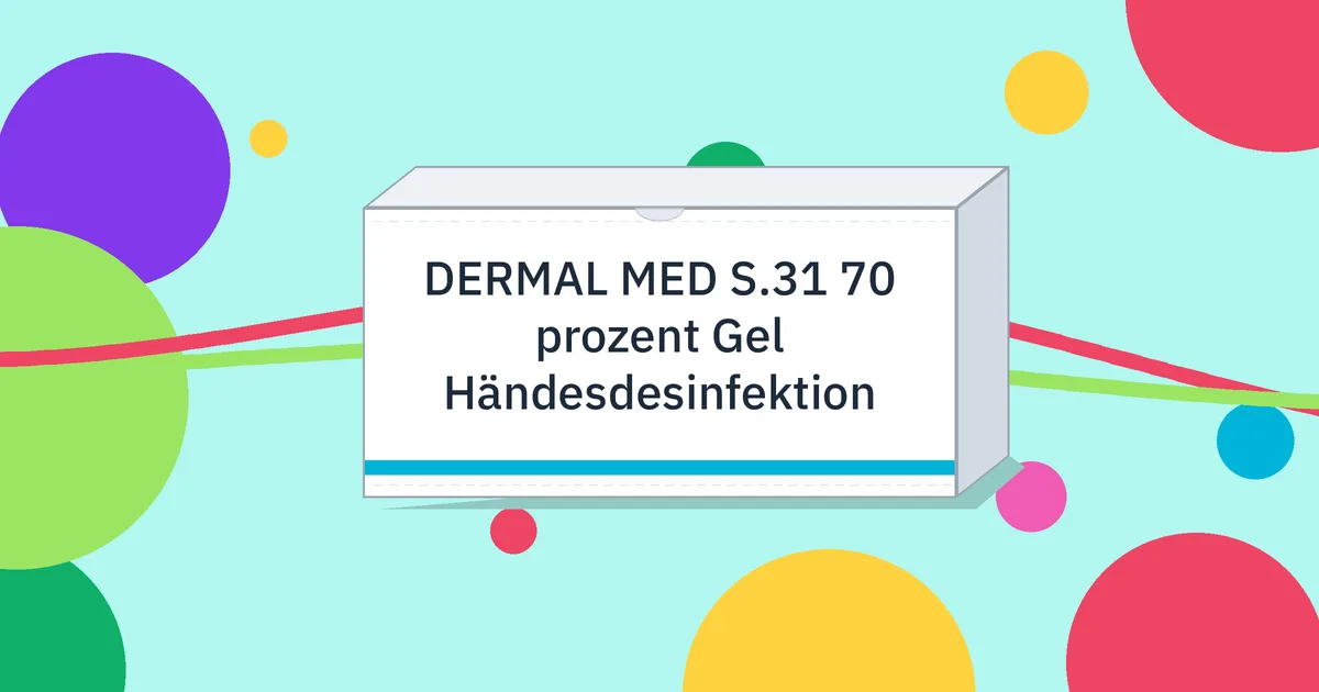 Symbolbild: Packung mit der Aufschrift DERMAL MED S.31 70 prozent Gel Händesdesinfektion (PZN 16807615) – Verfügbarkeit und Bezug in Apotheken in Frankfurt am Main