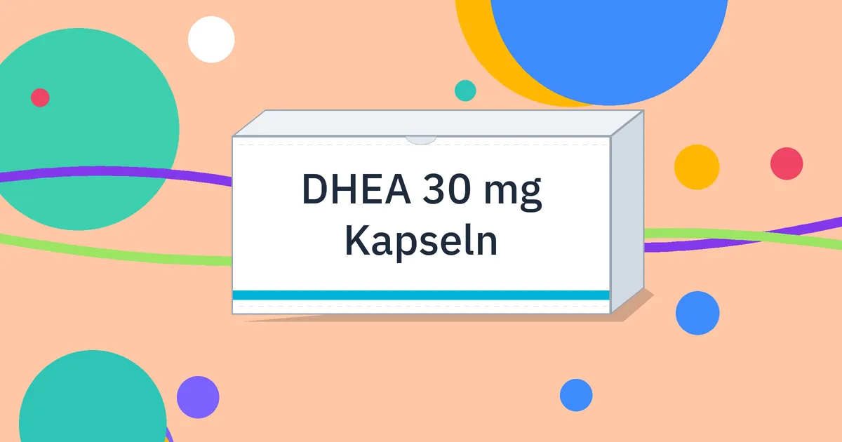 Symbolbild: Packung mit der Aufschrift DHEA 30 mg Kapseln (PZN 18718063) – Verfügbarkeit und Bezug in Apotheken in Frankfurt am Main