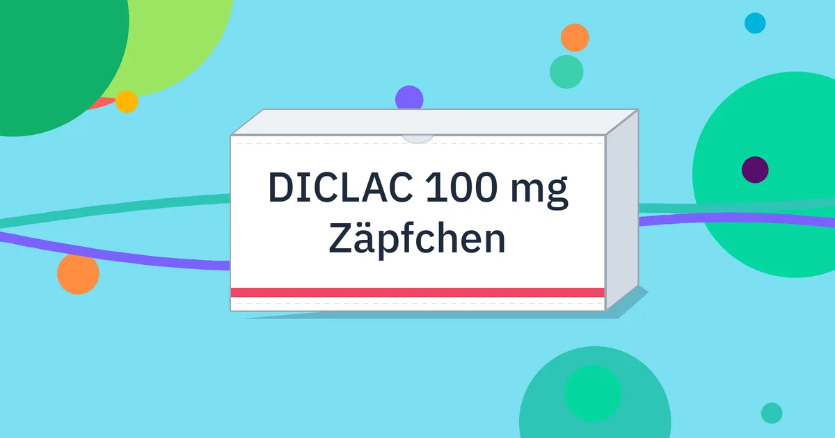 Symbolbild: Packung mit der Aufschrift DICLAC 100 mg Zäpfchen (PZN 03223108) – Verfügbarkeit und Bezug in Apotheken in Frankfurt am Main