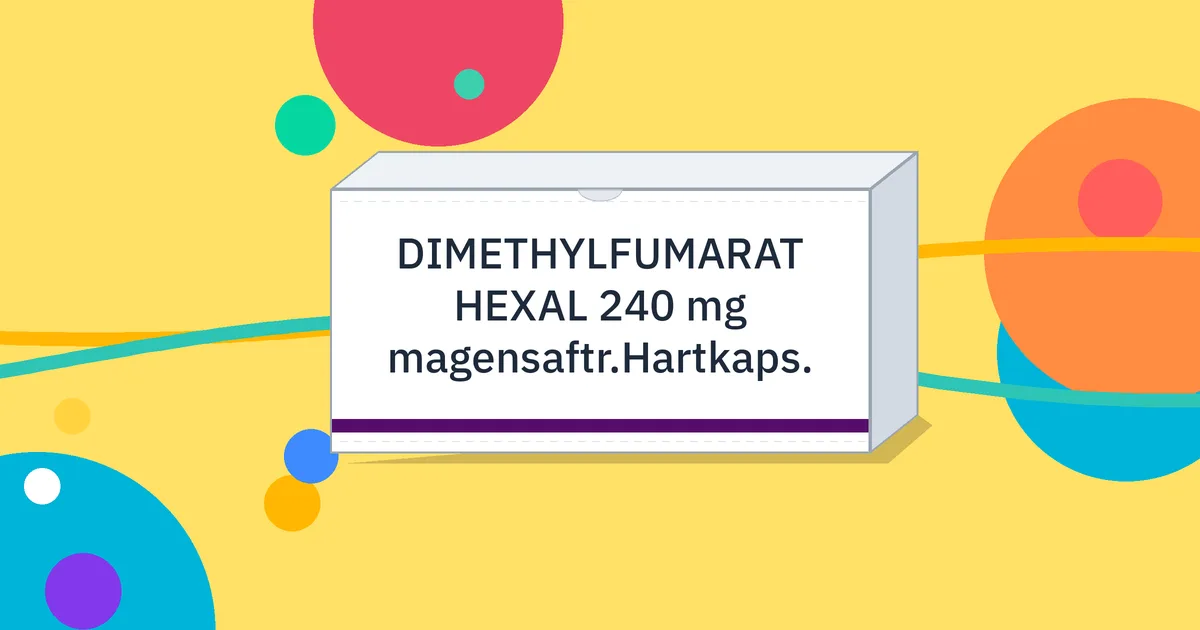 Symbolbild: Packung mit der Aufschrift DIMETHYLFUMARAT HEXAL 240 mg magensaftr.Hartkaps. (PZN 17895113) – Verfügbarkeit und Bezug in Apotheken in Frankfurt am Main