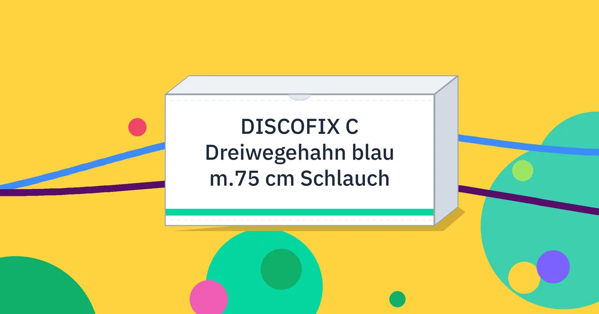 Symbolbild: Packung mit der Aufschrift DISCOFIX C Dreiwegehahn blau m.75 cm Schlauch (PZN 03673001) – Verfügbarkeit und Bezug in Apotheken in Frankfurt am Main