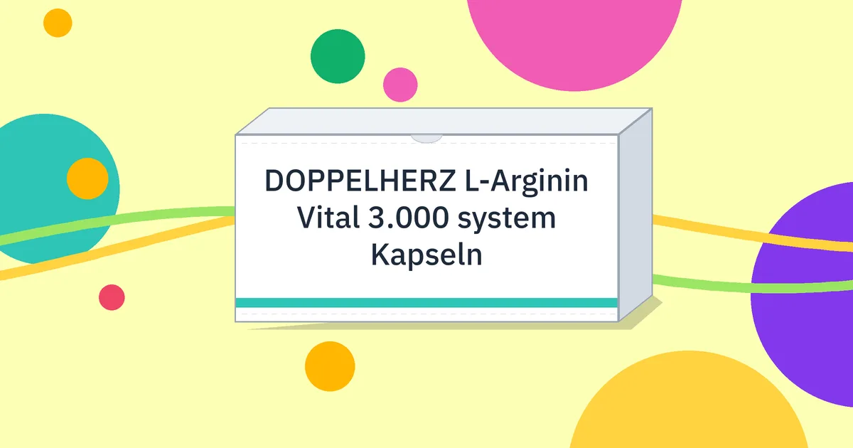 Symbolbild: Packung mit der Aufschrift DOPPELHERZ L-Arginin Vital 3.000 system Kapseln (PZN 08767712) – Verfügbarkeit und Bezug in Apotheken in Frankfurt am Main