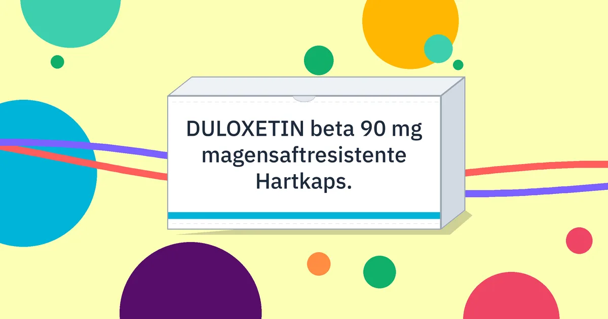 Symbolbild: Packung mit der Aufschrift DULOXETIN beta 90 mg magensaftresistente Hartkaps. (PZN 18075719) – Verfügbarkeit und Bezug in Apotheken in Frankfurt am Main