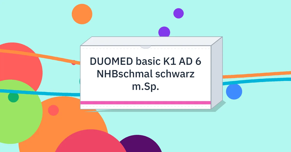 Symbolbild: Packung mit der Aufschrift DUOMED basic K1 AD 6 NHBschmal schwarz m.Sp. (PZN 20903827) – Verfügbarkeit und Bezug in Apotheken in Frankfurt am Main