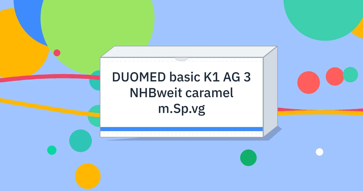 Symbolbild: Packung mit der Aufschrift DUOMED basic K1 AG 3 NHBweit caramel m.Sp.vg (PZN 20905660) – Verfügbarkeit und Bezug in Apotheken in Frankfurt am Main