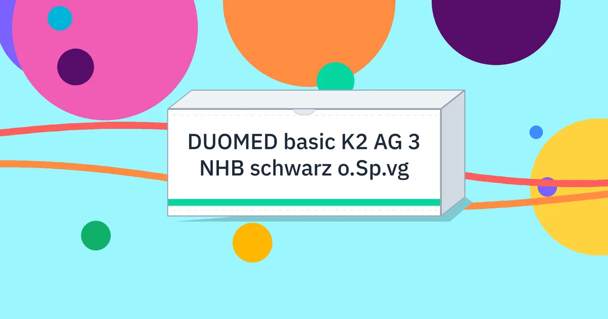 Symbolbild: Packung mit der Aufschrift DUOMED basic K2 AG 3 NHB schwarz o.Sp.vg (PZN 20908842) – Verfügbarkeit und Bezug in Apotheken in Frankfurt am Main