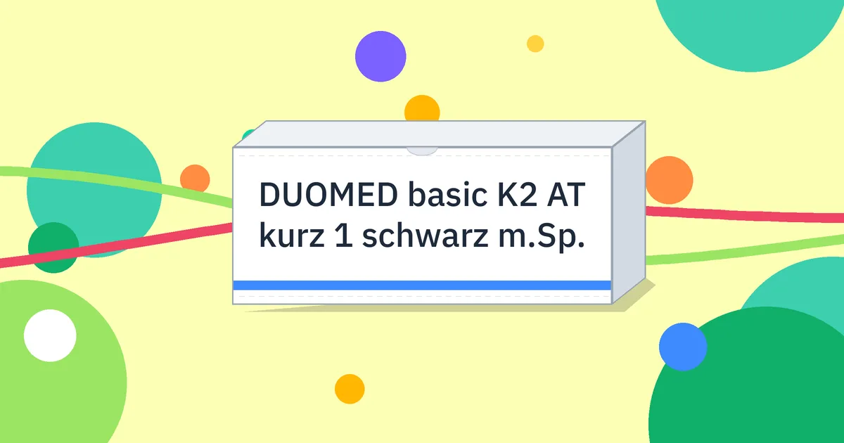 Symbolbild: Packung mit der Aufschrift DUOMED basic K2 AT kurz 1 schwarz m.Sp. (PZN 20906501) – Verfügbarkeit und Bezug in Apotheken in Frankfurt am Main