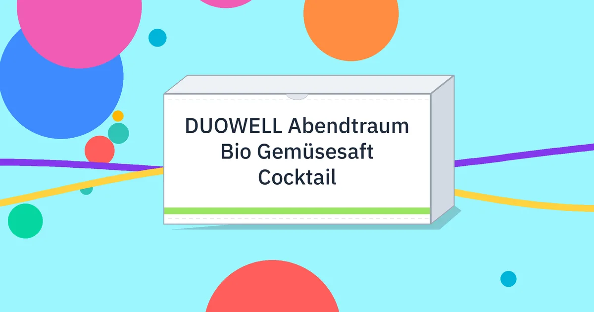 Symbolbild: Packung mit der Aufschrift DUOWELL Abendtraum Bio Gemüsesaft Cocktail (PZN 11191167) – Verfügbarkeit und Bezug in Apotheken in Frankfurt am Main