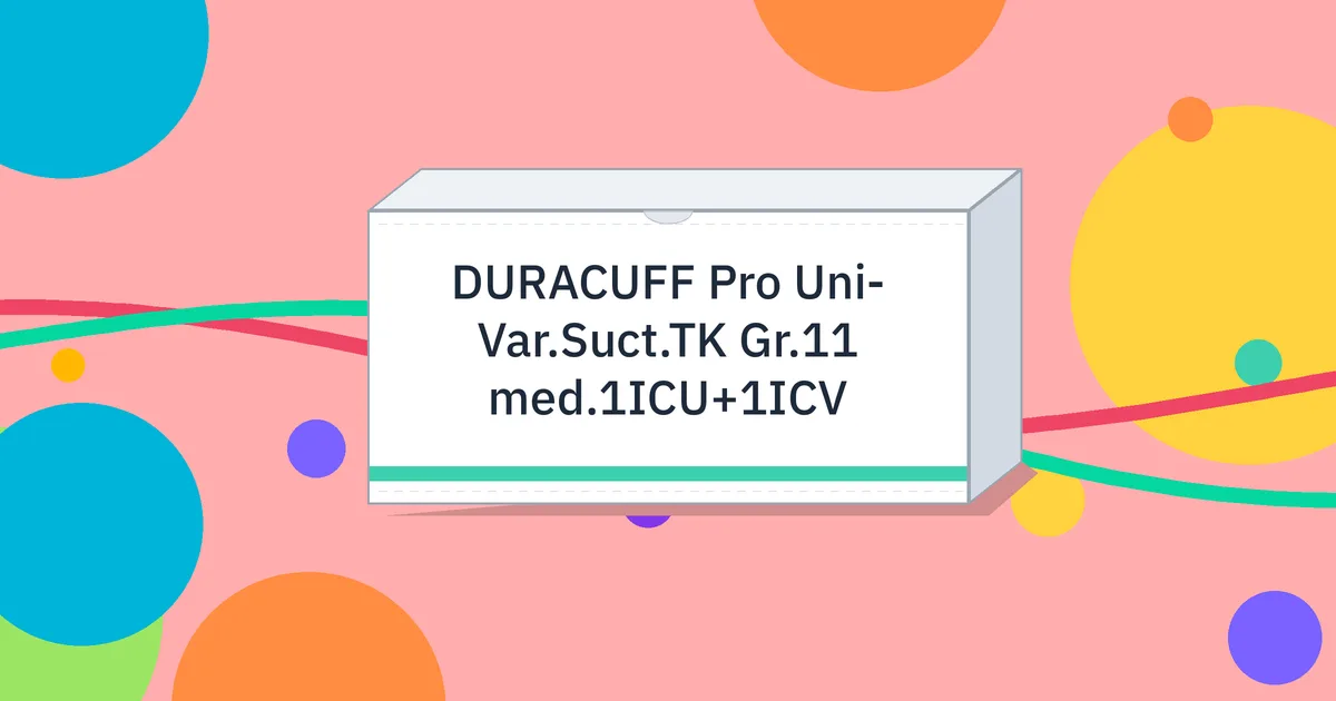 Symbolbild: Packung mit der Aufschrift DURACUFF Pro Uni-Var.Suct.TK Gr.11 med.1ICU+1ICV (PZN 19245282) – Verfügbarkeit und Bezug in Apotheken in Frankfurt am Main