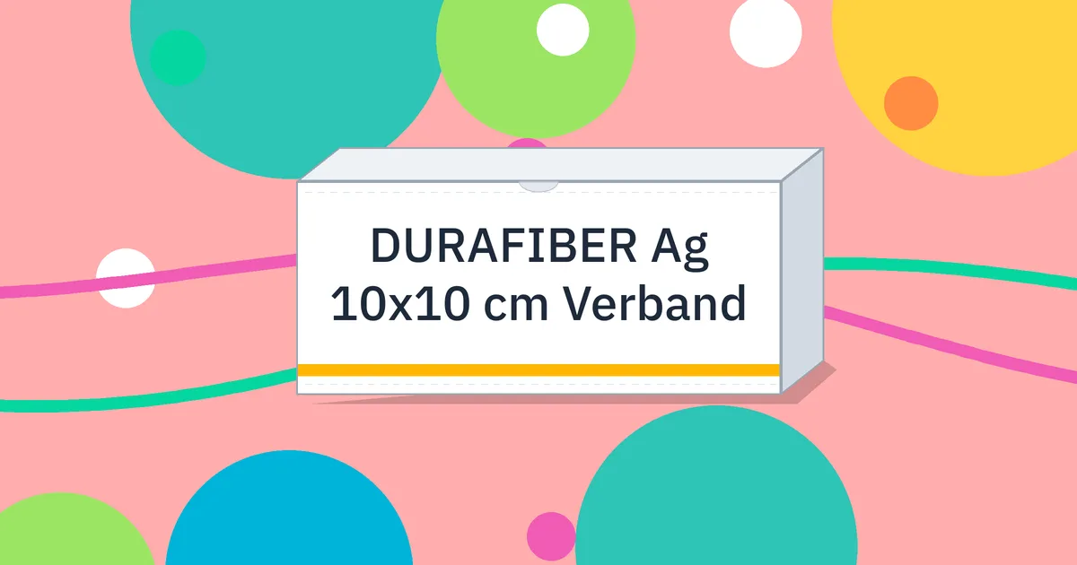 Symbolbild: Packung mit der Aufschrift DURAFIBER Ag 10x10 cm Verband (PZN 18034695) – Verfügbarkeit und Bezug in Apotheken in Frankfurt am Main