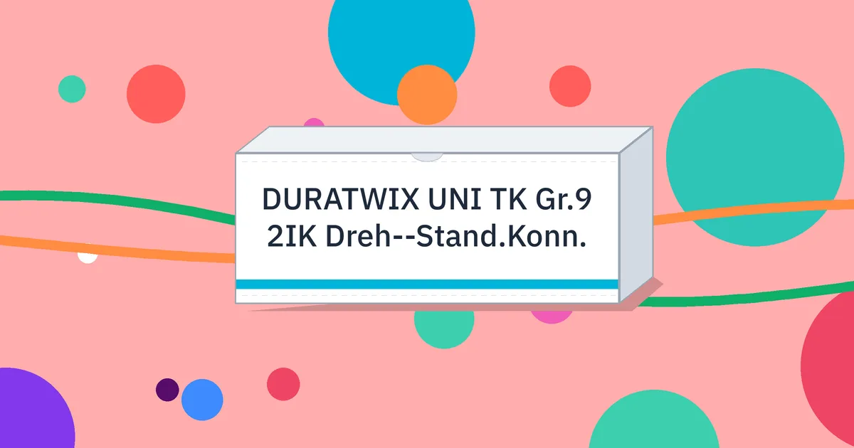 Symbolbild: Packung mit der Aufschrift DURATWIX UNI TK Gr.9 2IK Dreh--Stand.Konn. (PZN 06968949) – Verfügbarkeit und Bezug in Apotheken in Frankfurt am Main